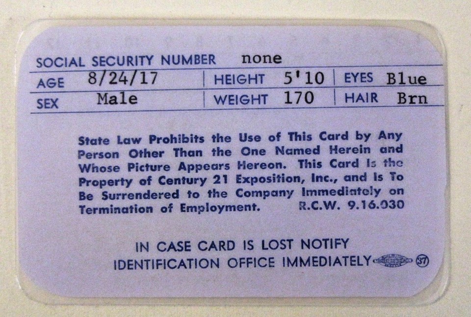 French Nat'l Exhibit lilac EMPLOYEE ID CARD 1962 WORLDS FAIR Century 21 ...