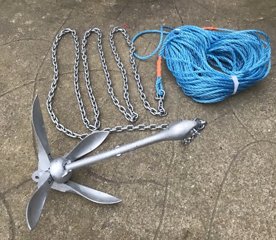 6kg Grapnel style boat anchor Kit 4m of 8mm chain 100ft 10mm rope | eBay UK