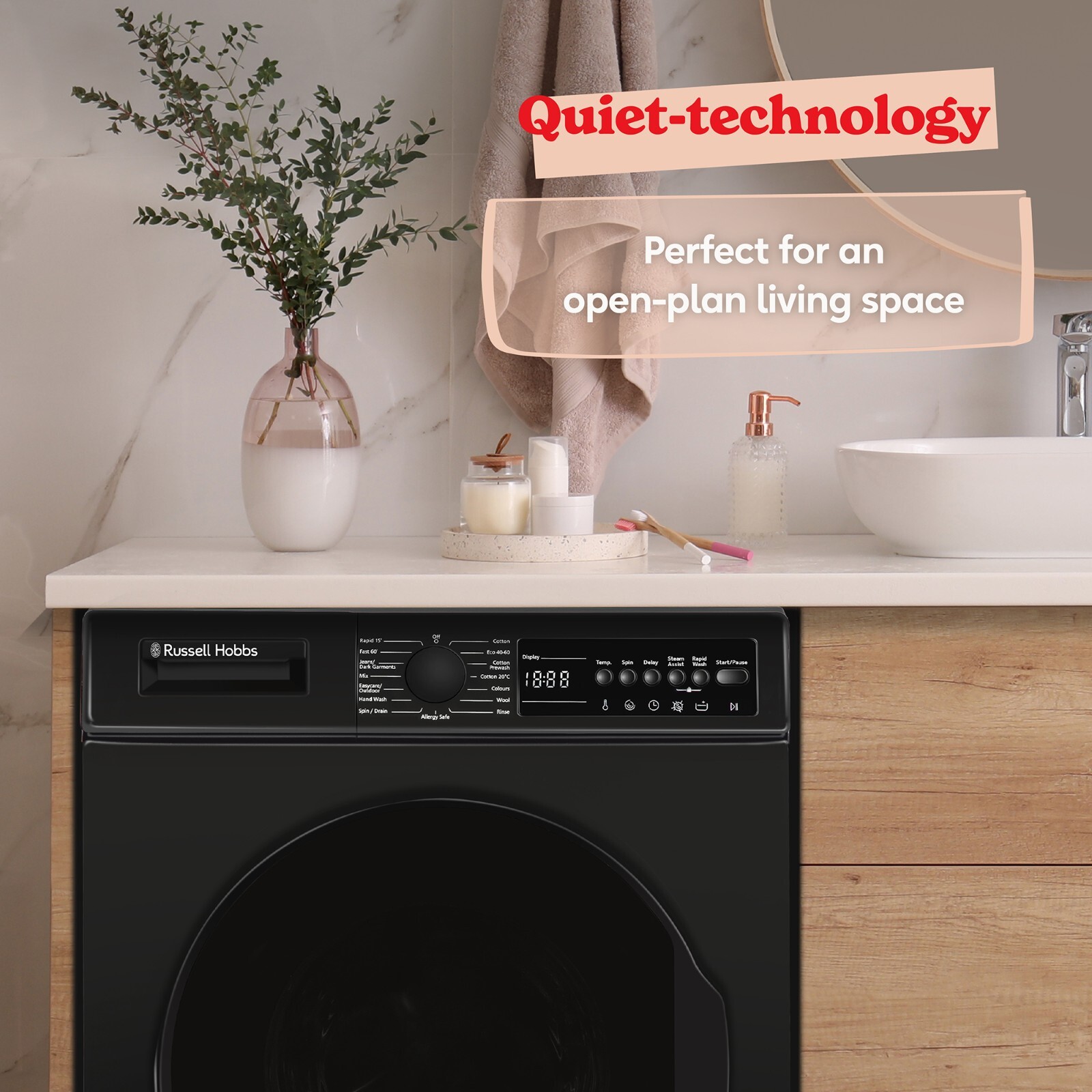 Russell Hobbs Washing Machine 9kg 1400rpm Black Freestanding RH914W116B ...