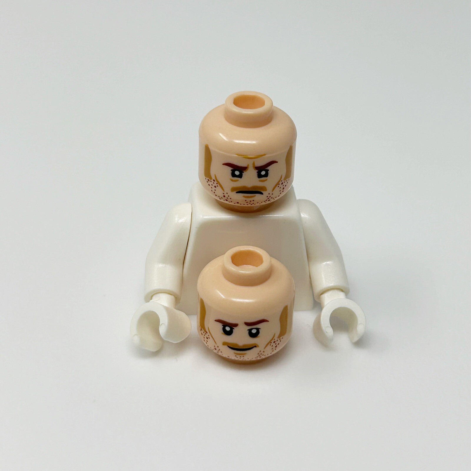 LEGO Minifig Dual Head Sideburns Moustache Stubble GRIN DETERMINED Chin ...