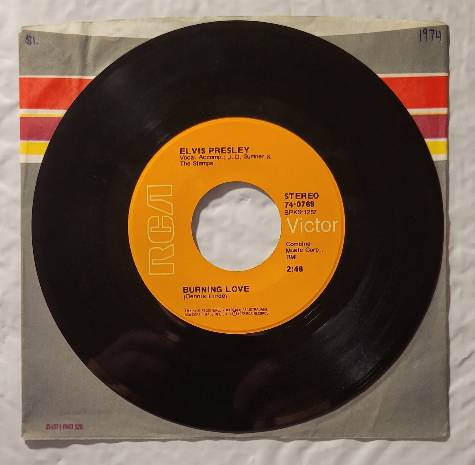 Elvis Presley 45 RPM RCA 74-0769 Burning Love / It’s A Matter Of Time ...