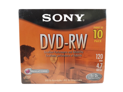 Sony DVD-RW Recordable 10 Pack 4.7GB 120 Min Discs With Cases Factory ...