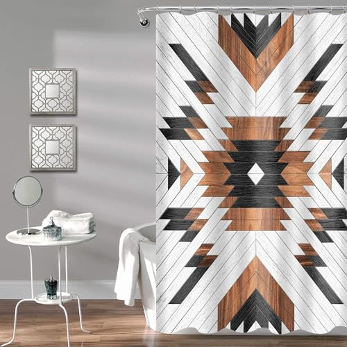 Geometric Aztec Shower Curtain Set, Rustic Boho Farmhouse Western ...