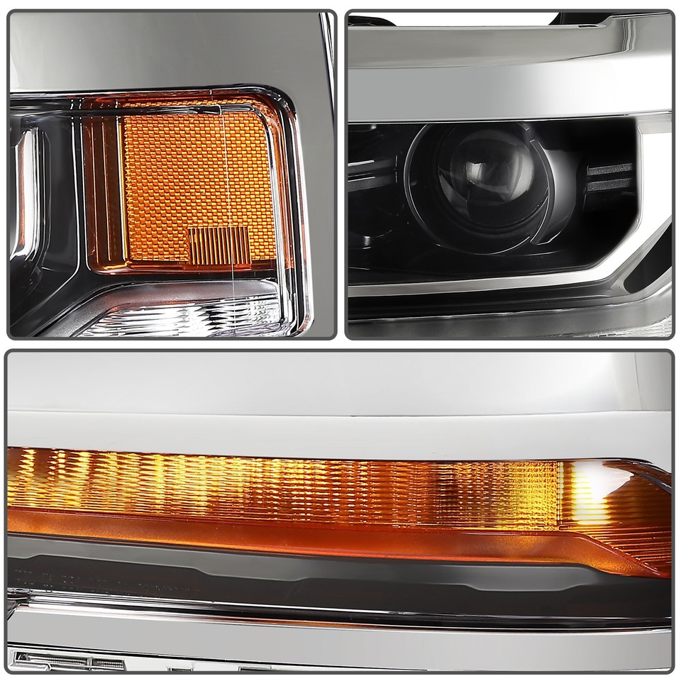 LED Headlights Assembly LH+RH For 2019-2016 Chevy Silverado 1500 Chrome ...