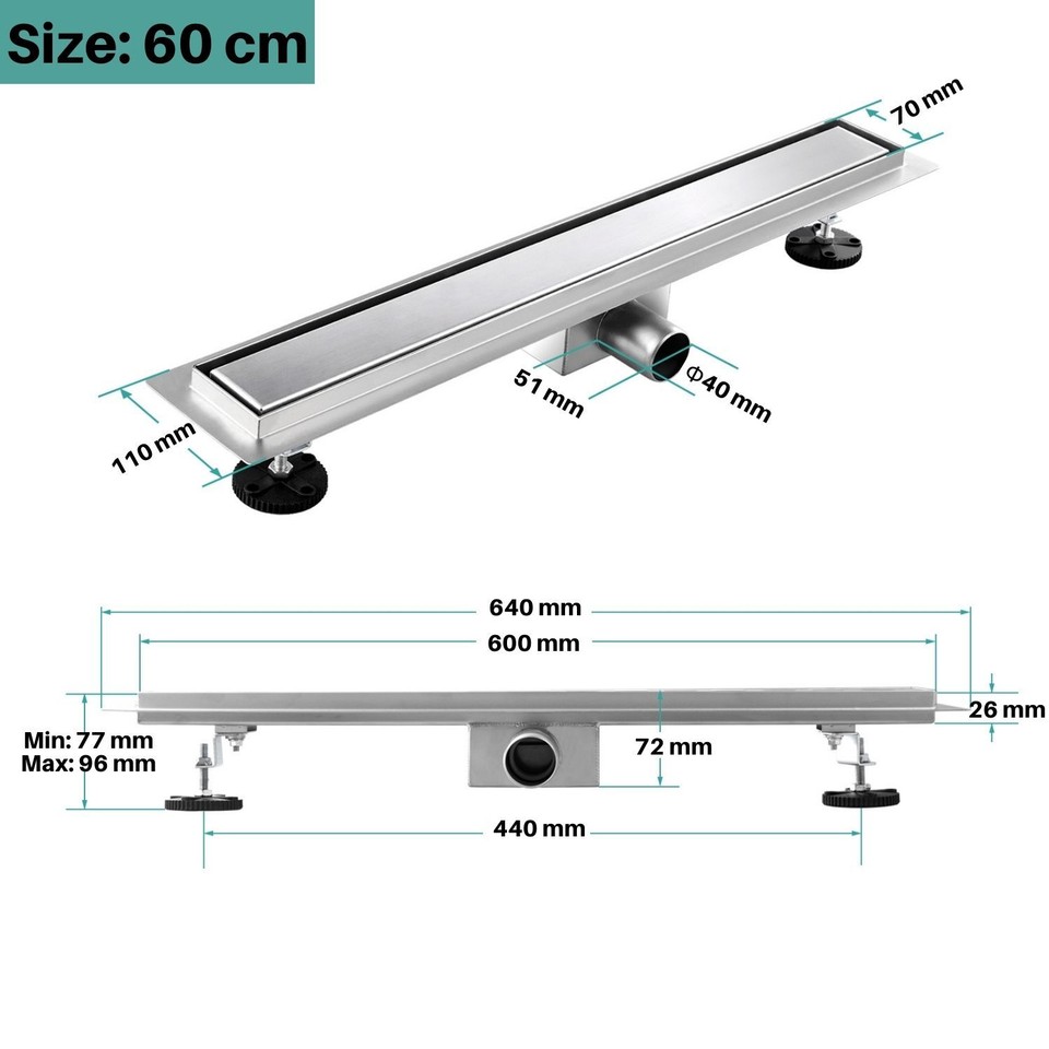 EMKE Wet Room Linear Shower Floor Drain Stainless Steel Channel Gully ...