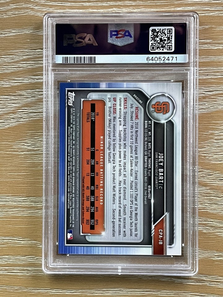 2019 Bowman Joey Bart Auto /150 Blue (CPA-JB) PSA 10 Giants | eBay