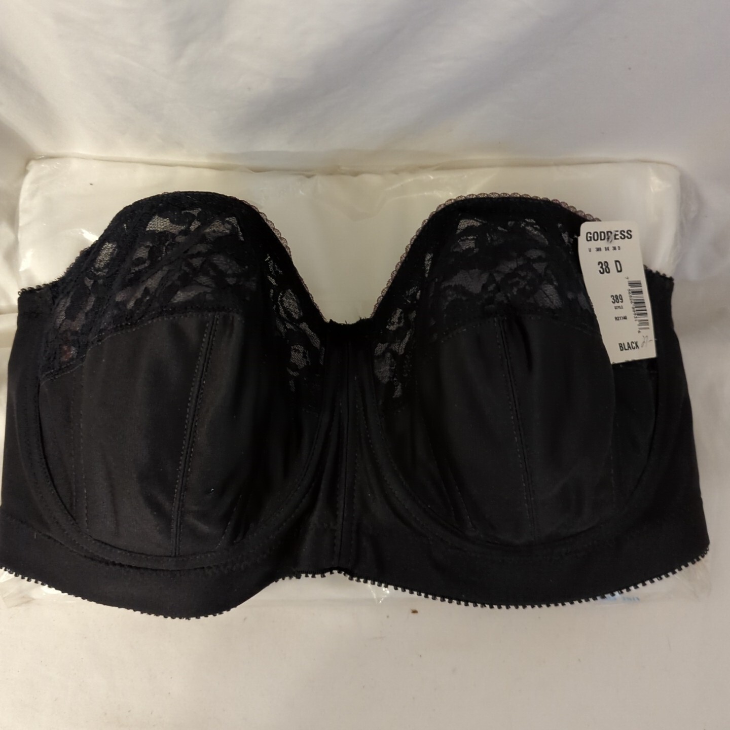 Vintage Goddess Bra Strapless with Boning Black Lace Size 38D Style 389 ...