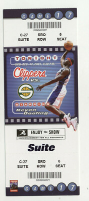 Los Angeles Clippers Vs Seattle SuperSonics 2001 Unused Suite Ticket | eBay