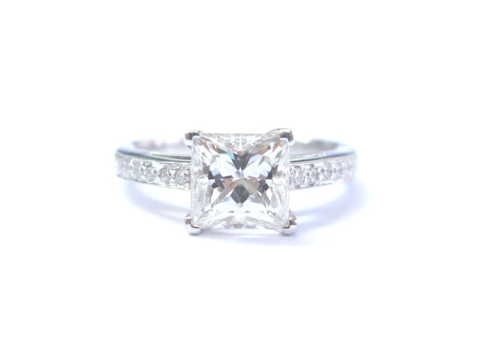 Tiffany & Co Platinum Princess Cut Diamond Grace Engagement Ring 1.68Ct ...