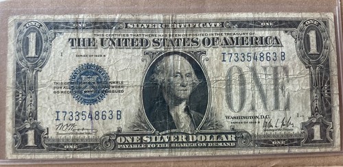 1928 B Silver Certificate $1 One Dollar Blue Seal FUNNY BACK Note Bill ...