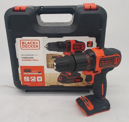 Black + Decker BCD700S Cordless 18V 40Nm Hammer Drill driver with 1 ...