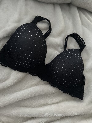 Vtg 80s/90s Sears Black White Polka Dot Lace Underwire Bra Size 36D | eBay