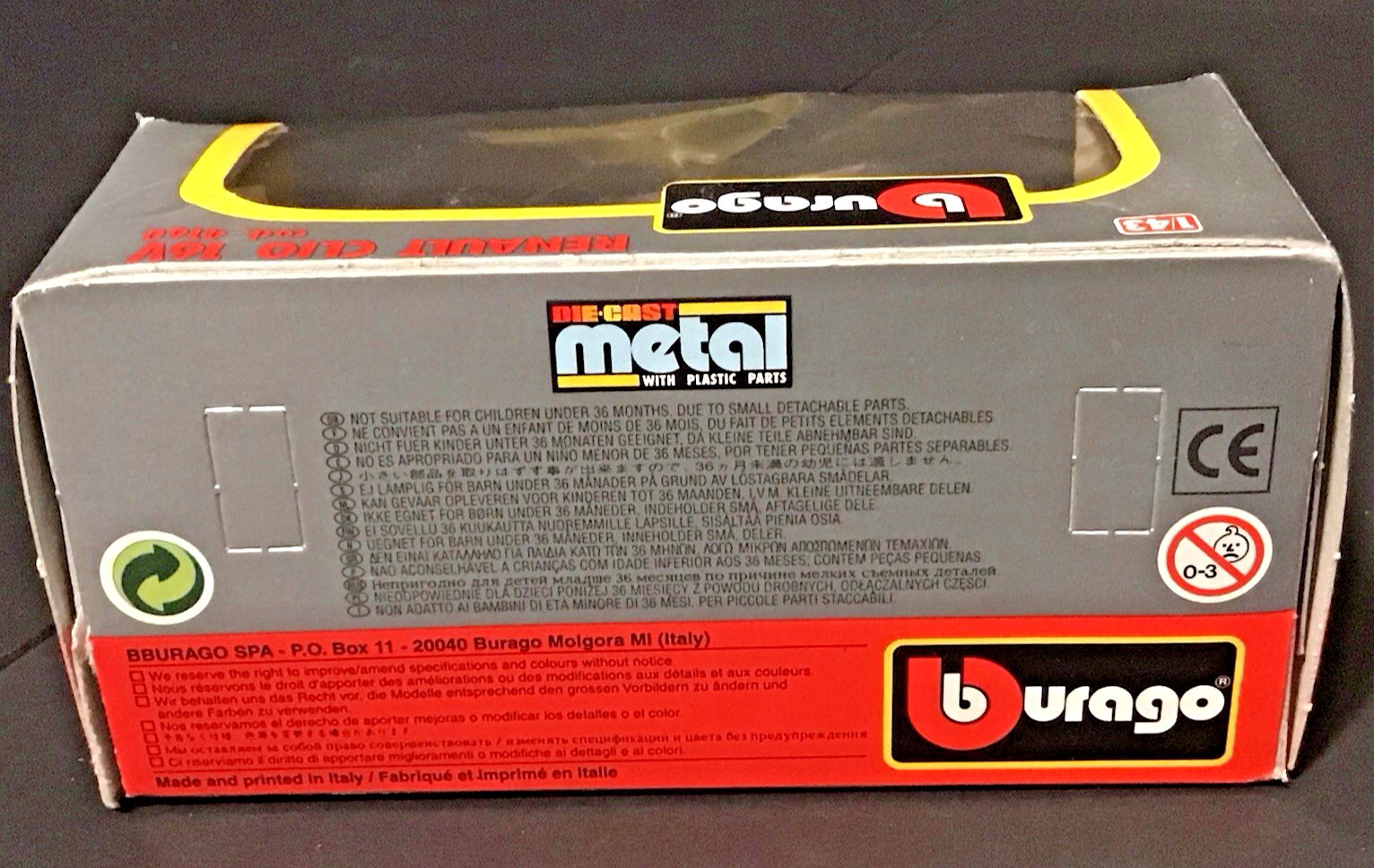 Burago 1/43 Diecast Renault Clio 16V Michelin Man Mr Bib Pilot Car NIB ...