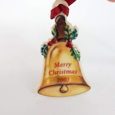 Longaberger 2003 Pottery Bell Shaped Christmas Basket Tie On & Ribbon ...