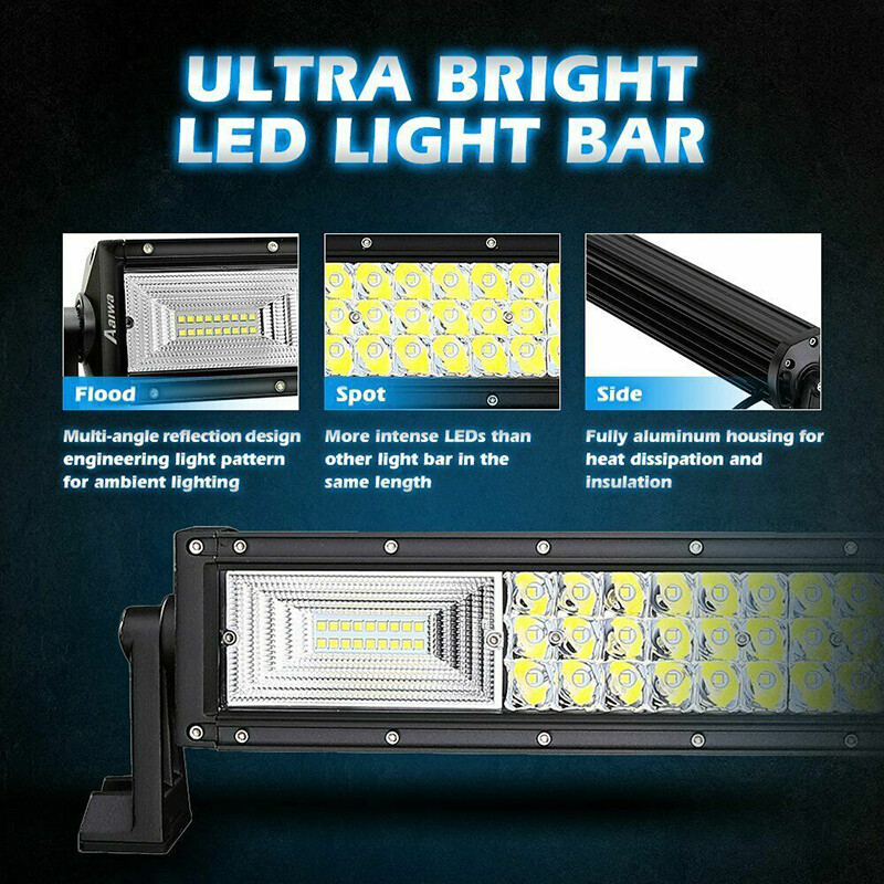 40 Inch LED LIGHT BAR Tri Row Spot Flood Combo Truck Offroad 4WD ATV ...