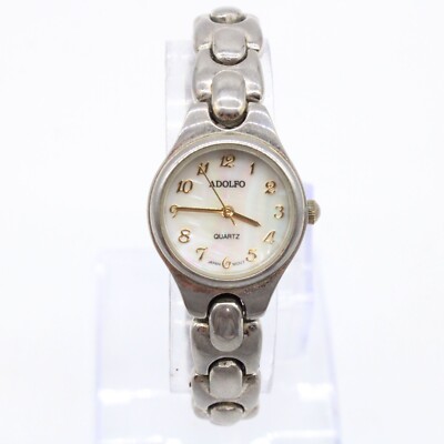 Vintage ADOLFO Watch Women's Casual Silver Tone Stainless Steel White ...
