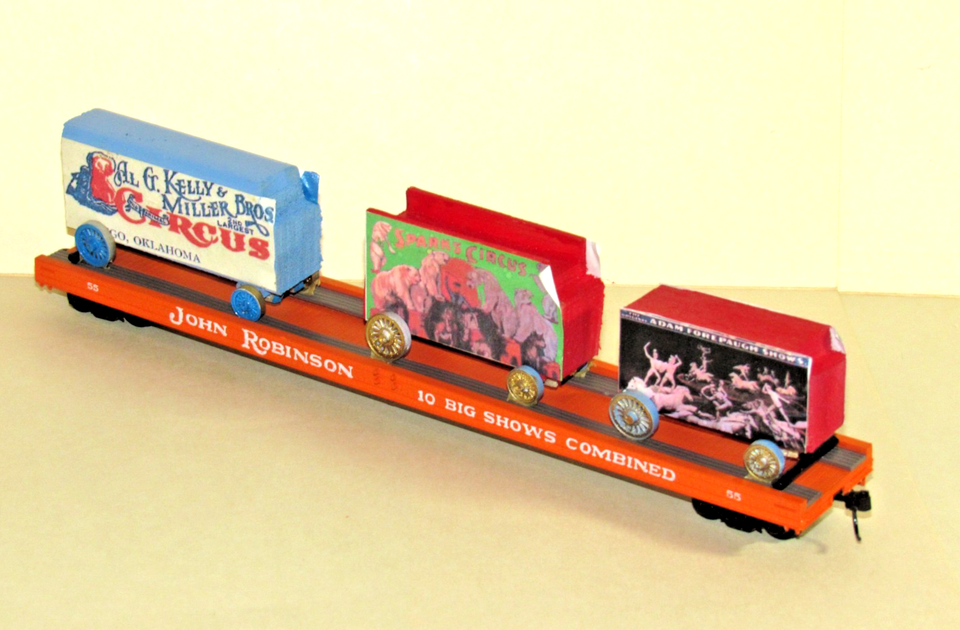 ho JOHN ROBINSON CIRCUS FLAT CAR & 3 WAGONS for Model & Train Layouts ...