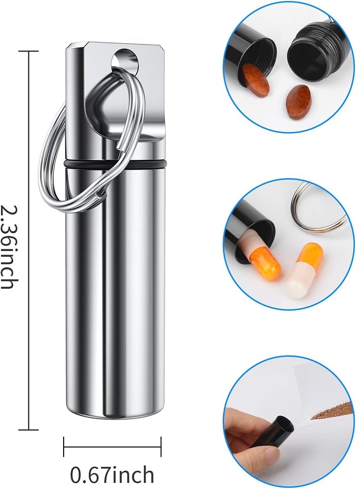 Small Pocket Pill Box Keychain, Aluminium Alloy Portable Mini Silver | eBay