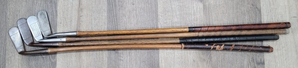 4 Antique Vintage Interesting Scottish Made Hickory Wood Shaft Golf ...
