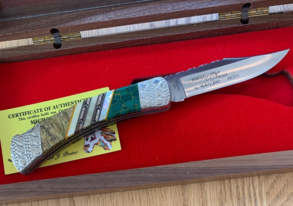 RARE BUCK 110 PAINTED PONY MICHAEL PRATER PROTOTYPE KNIFE NEVER USED w ...