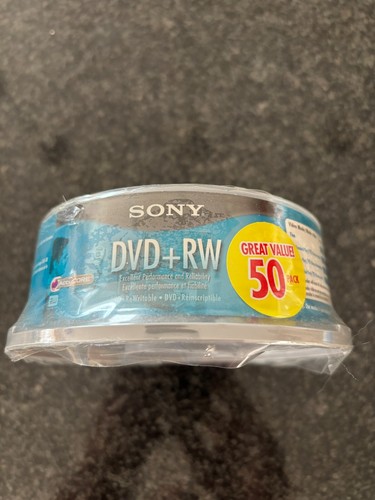 50 pk SONY Blank DVD+RW Logo Branded 4.7GB Rewritable DVD Disc Sealed ...