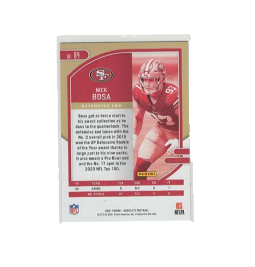 2021 Panini Absolute Red Squares /499 Nick Bosa #84 San Francisco 49ers ...