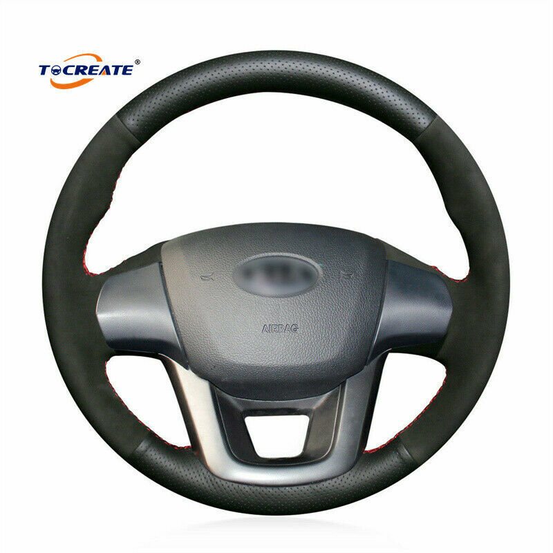 DIY Black Leather Suede Steering Wheel Cover for Kia K2 Rio 2011-2013 # ...