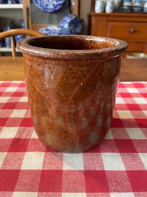 Antique Brown Glazed Redware Crock | eBay