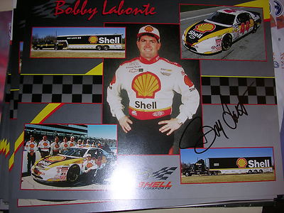BOBBY LABONTE SHELL MS 8"X10" POSTER CARD, LOTS OF STATS ON BACK AND ...