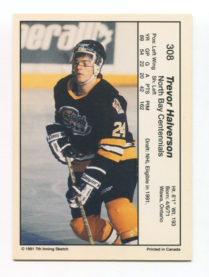 1991 7th Inning Sketch Trevor Halverson Signed Card Hockey Autograph ...