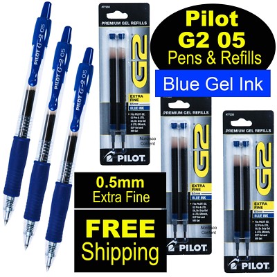 Pilot G2 05 Blue, 0.5mm Extra Fine Point Blue Gel Ink Rollerball Pens ...