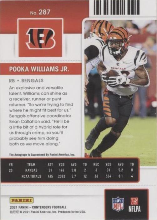 2021 Panini Contenders Pooka Williams Jr. #287 for sale | eBay