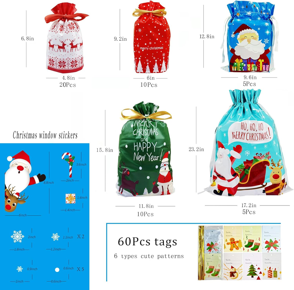 50PCS Christmas Drawstring Gift Bags, Bulk Christmas Gift Bags in 5 ...