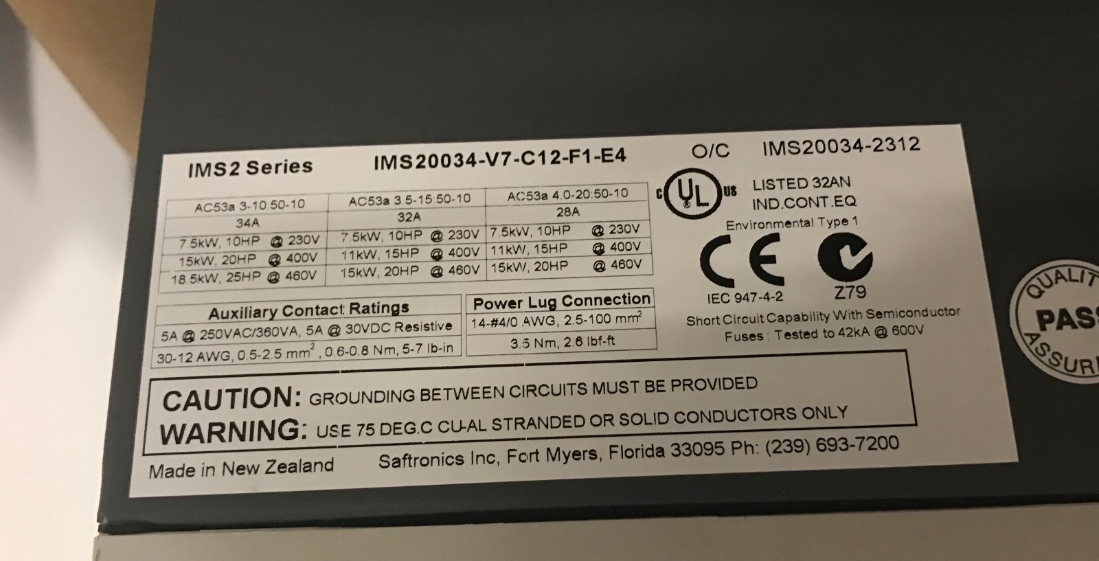 Emerson Saftronics IMS2 Series Soft Starter IMS20034--V7-C12-F1-E4 | eBay
