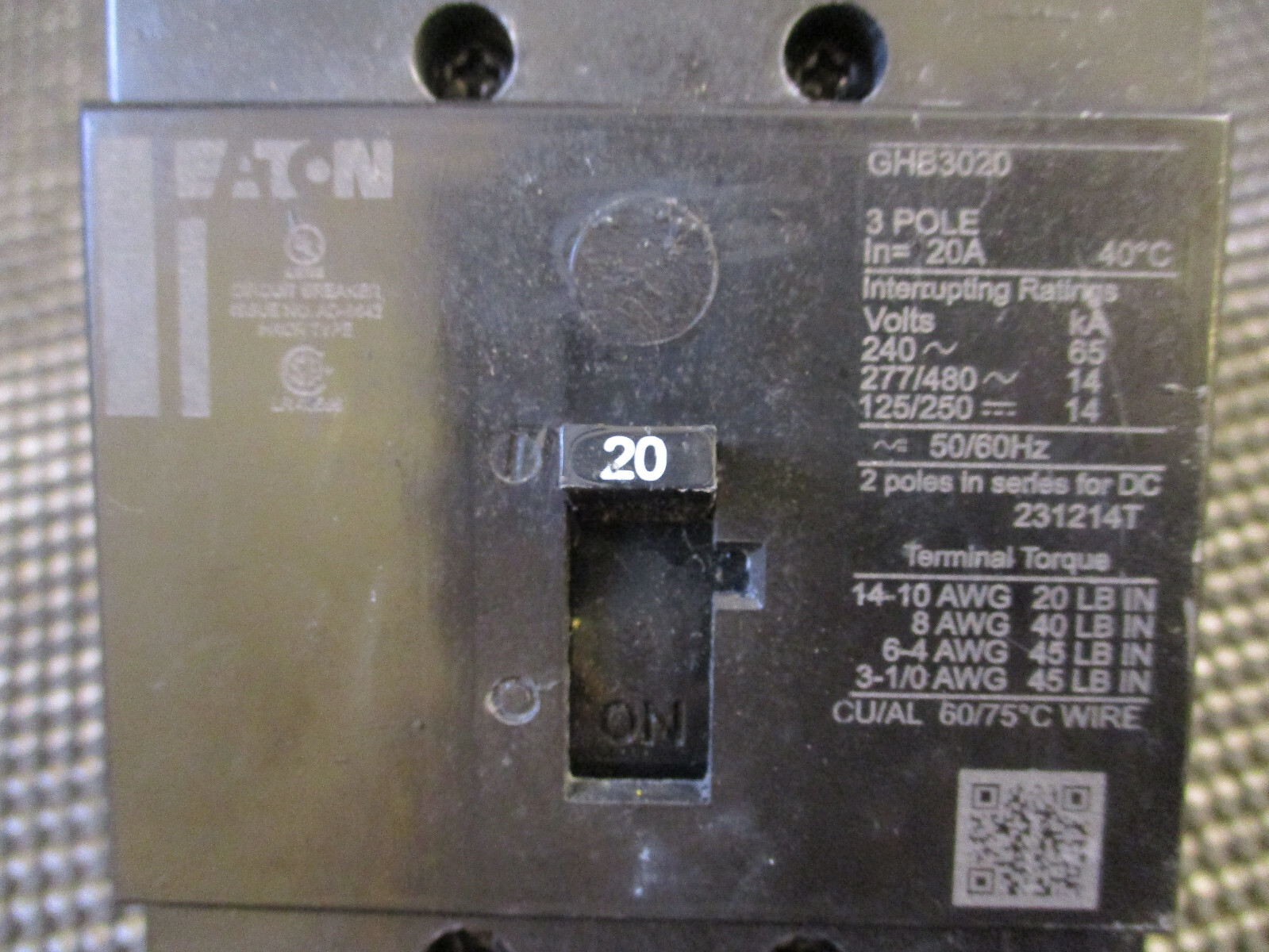EATON GHB3020 3-P 20A 480V BOLT ON CIRCUIT BREAKER 'SAMEDAY SHIP' | eBay