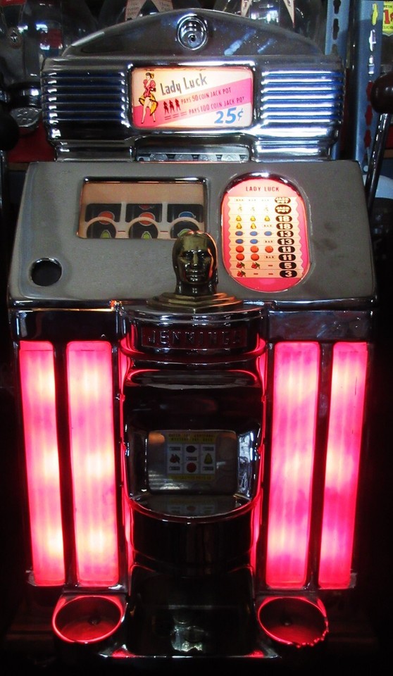 Jennings 25c Red Light Up Lady Luck Slot Machine Circa 1940's | eBay