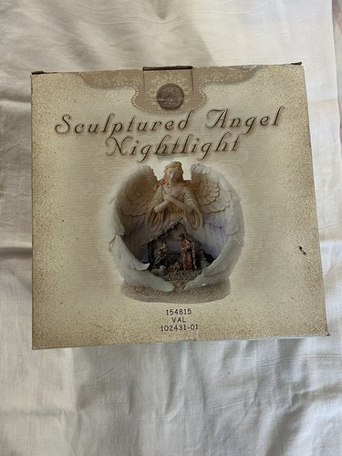 Sculptured Angel Nightlight 7” tall with Manger Scene, original box NIB Val | eBay