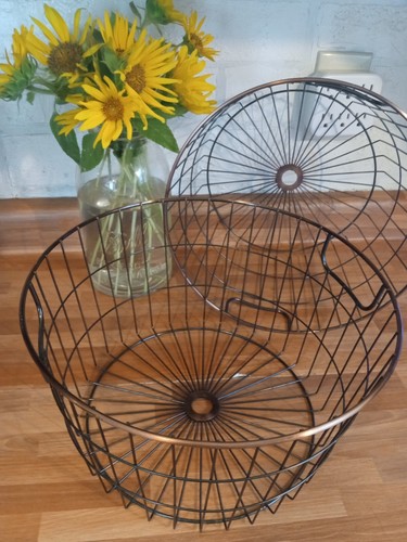 2 Bronze Round Metal Wire Basket With Side Handles 12” Across Farmhouse ...