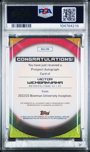 2022-23 Bowman Inception University Autographs Victor Wembanyama PSA 10 ...