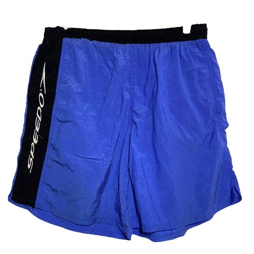 Vintage Speedo Swim Trunks 90s Pocket Mesh Lined Drawstring Blue Black ...