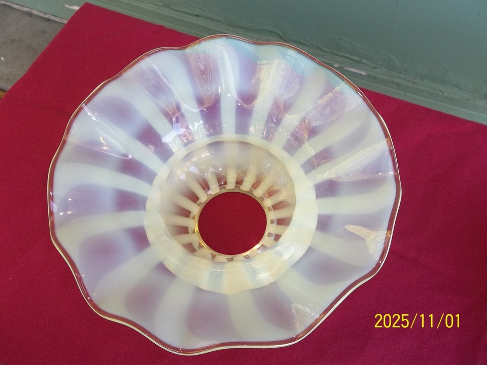 Antique Ruffled Vaseline Stripped Opalescent Glass Lamp Shade | eBay