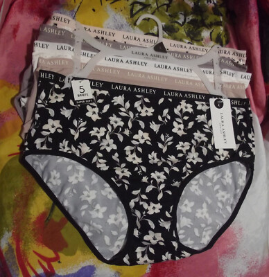 5 NEW LAURA ASHLEY LS3208 5PKR MF SUPER SOFT LOGO WAIST BRIEF PANTIES L ...