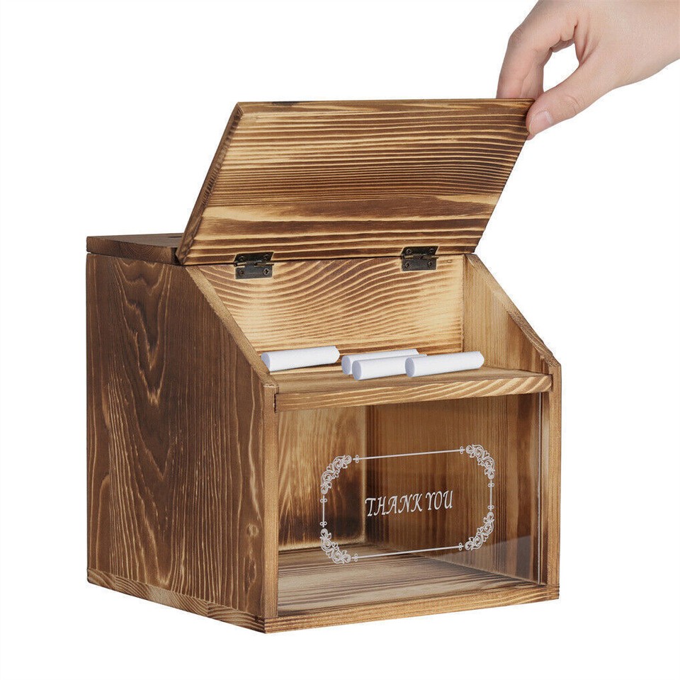 Rustic Solid Burnt Wood Suggestion Box Donation Tip Collector with ...