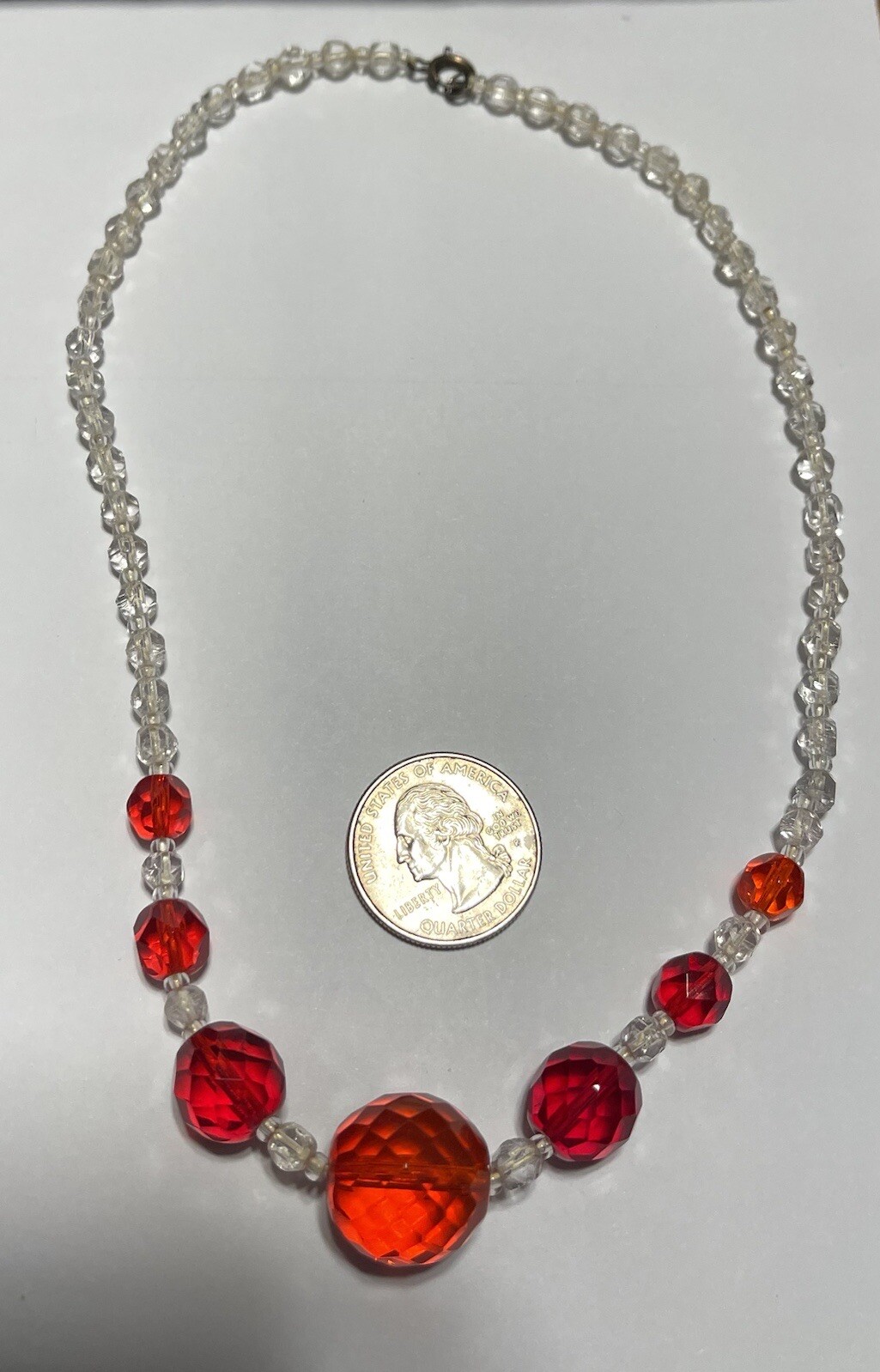 Antique Art Deco Cherry Red & Clear Czech Faceted Art… - Gem