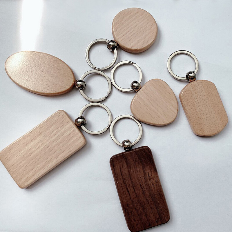 Wooden Keychain Rectangular Key Ring Car Bag Hanging Pendant Keychain ...