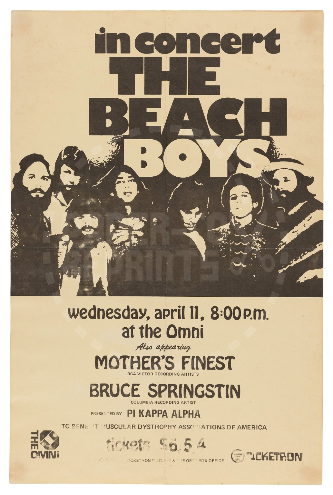 THE BEACH BOYS CONCERT POSTER FEATURING BRUCE SPRINGSTEEN - VINTAGE ...