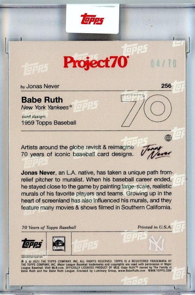 2021 TOPPS PROJECT 70 BABE RUTH BY JONAS NEVER - RAINBOW FOIL 04/70 ...