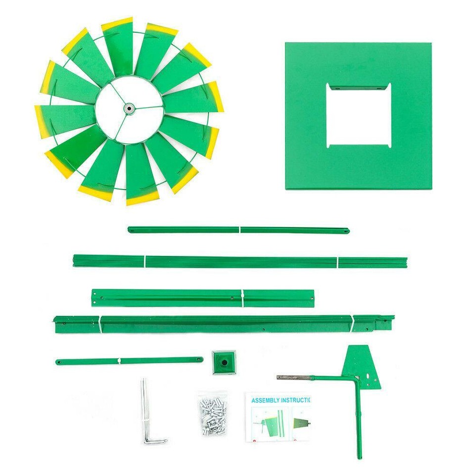 8FT Green Metal Windmill Yard Garden Decoration Weather Rust Resistant ...