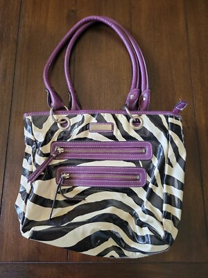 Zebra Purse Purple Trim By Strada Excellent Multi pockets Handbag | eBay