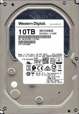 WD101EMAZ-11G7DA0 P/N: 2W10422 SEP 2019 Thailand Western Digital 10TB ...